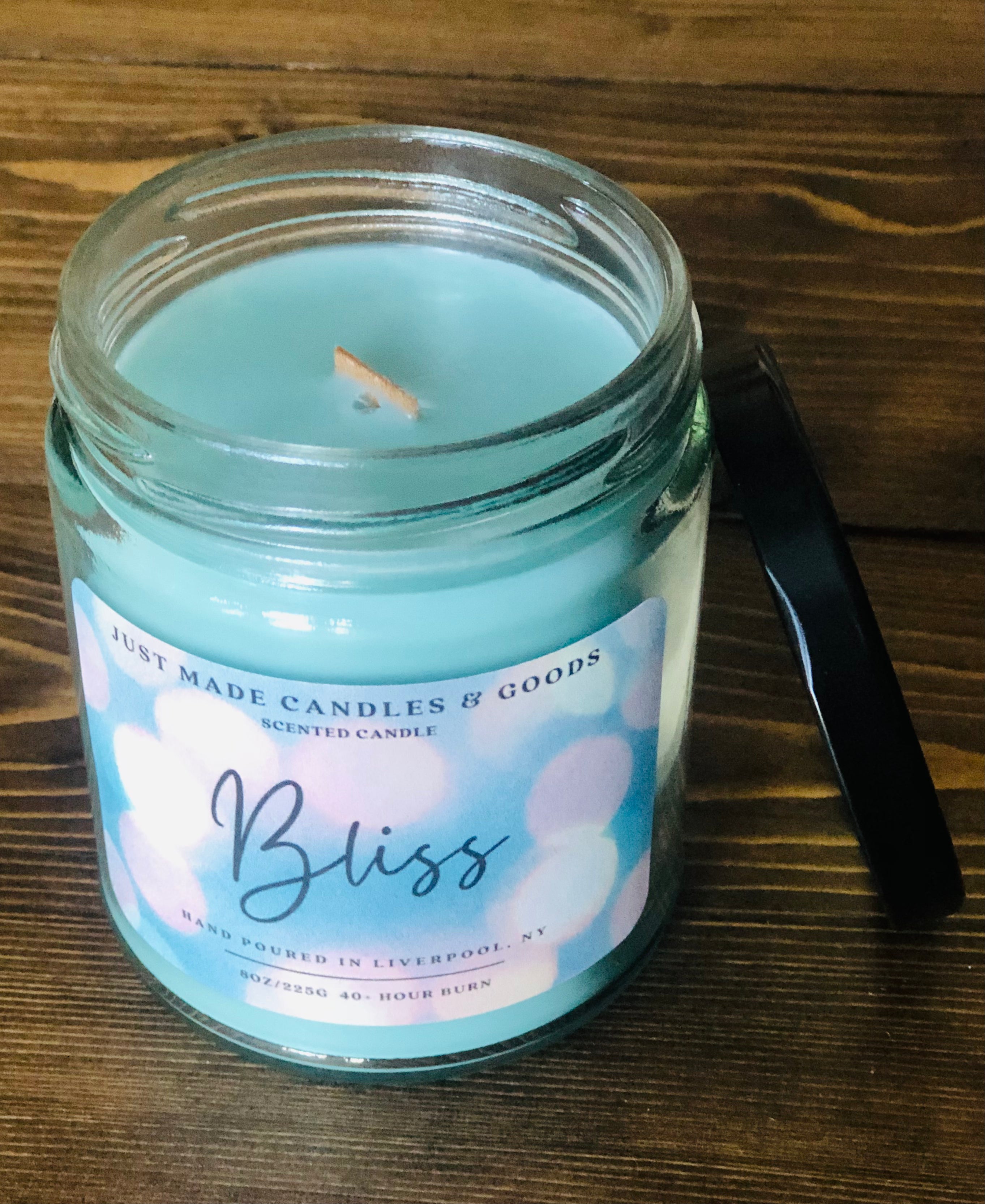 Bliss - 8oz wood wick candle; all natural wax – Just Made Candles & Goods